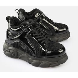 Buffalo Damen Plateausneaker "CLD CORIN WARM", Gr. 36, schwarz, Lacklederimitat, Textil, Schuhe, High Top Sneaker, Schn&uuml;rboots, Winterboots mit