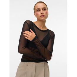 V&eacute;ro Moda VERO MODA Damen Langarmshirt "VMLOVA LS MESH TOP JRS NOOS", schwarz, Gr. M, leicht transparent, unifarben, Jersey, Obermaterial: 90% Polyester, 10%