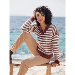 Heine Damen Strickpullover "Pullover", braun, Gr. 36, gemustert, gestreift, mehrfarbig, 61% Polyester, 22% Polyamid, 9% Polyacryl, 7% Wolle, 1%
