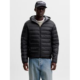 Jack & Jones JACK & JONES Herren Steppjacke "JJEBERG LIGHT DOWN PUFFER HOOD NOOS", schwarz, Gr. XS, unifarben, Web, Obermaterial: 100% Nylon, Jacken, Kunstfaser,