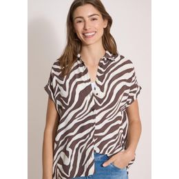Cecil Damen Hemdbluse, braun, Gr. XS, gemustert, Web, Obermaterial: 100% Viskose, Blusen, Sommerbluse, Turn-up-Detail, Knopfleiste, Viskose