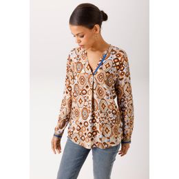 Aniston CASUAL Damen Schlupfblusewollwei&szlig;, sand, beige, dunkelbraun, braun, zimt, hellbraun, dunkelblau, blau, hellblau, Gr. 50, bedruckt, gemustert,