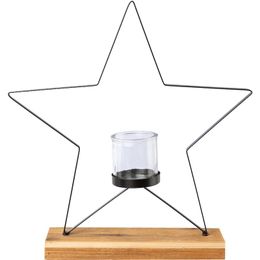 Creativ deco Windlicht &raquo;Weihnachtsdeko&laquo; auf edlem Holzfu&szlig;, in Stern-Form, H&ouml;he ca. 41 cm schwarz Metall B/H/T: 40cm x 41cm x 8cm