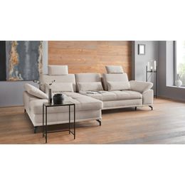 OTTO home Ecksofa &raquo;Costello L-Form, B: 301cm, Sitztiefen & Armteilverstellung, Federkern&laquo; 3 Nierenkissen, mit Schlaffunktion & Bettkasten beige 100% 