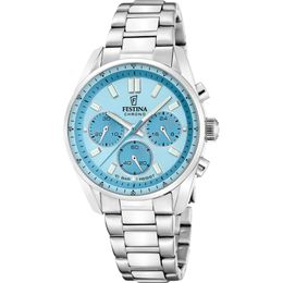 Festina Unisex Chronograph &raquo;Boyfriend Collection&laquo; Quarzuhr, Armbanduhr, Damenuhr, Herrenuhr, Edelstahlarmband, analog blau Einheitsgr&ouml;&szlig;e