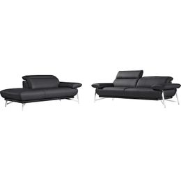 Egoitaliano Sofa &raquo;Anais, erstklassiger Sitzkomfort, Fu&szlig;farbe chrom&laquo; Set, Kopfteil verstellbar, Leder BULL, schwarz schwarz Leder BULL, Ottomane Armlehne rechts