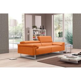 Egoitaliano 2,5-Sitzer &raquo;Malika, Designsofa mit hohem Sitzkomfort, edel und bequem&laquo; inkl. Kopfteilverstellung und chromfarbenen Metallf&uuml;&szlig;en orange Leder &raquo;BULL&laquo; (