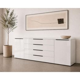 borchardt M&ouml;bel borchardt M&ouml;bel Sideboard &raquo;Tom, moderne Kommode mit Metallgriffen, 200cm breit&laquo; 2 T&uuml;ren, 3 Schubf&auml;cher, Metallgriffe anthrazit wei&szlig; Spanplatte B/H/T: 