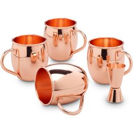 ECHTWERK Becher Kupferbecher Set, Au&szlig;enfl&auml;che Glatt, 4 Becher, 1 Messbecher, 500 ml braun Edelstahl Rostfrei 13,5cm, 500ml, 5 Stk.
