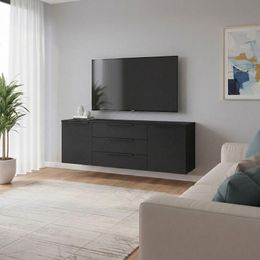 borchardt M&ouml;bel borchardt M&ouml;bel Sideboard &raquo;Tom, Kommode Breite 166cm, h&auml;ngend oder stehend mit Metallgriffen&laquo; 2 T&uuml;ren 3 Schubk&auml;sten, verstellbare Einlegeb&ouml;den schwarz