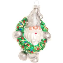Christbaumschmuck &raquo;Glasornament "Zwerg mit Weihnachtskranz"&laquo; Weihnachtsdeko, Weihnachtsbaumkugel, Christbaumkugeln aus Glas bunt Glas Einheitsgr&ouml;&szlig;e