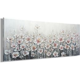 &Ouml;lgem&auml;lde &raquo;handarbeit WEISSE BLUMEN XXL 60x140 cm &ndash; Wandbild Kunst Deko&laquo; Blumen Blumenbilder Gem&auml;lde Kunst Pflanzen 1 Stk. tlg. handgefertigt, jedes 