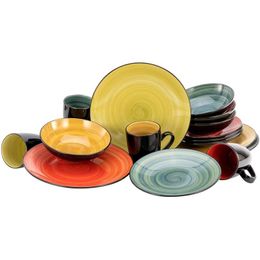 Creatable Kombiservice &raquo;Geschirr-Set Samoa&laquo; Service, handgemaltes Spiraldekor, 16 Teile, f&uuml;r 4 Personen bunt Steinzeug 16 Stk.