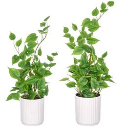 Creativ green K&uuml;nstliche Zimmerpflanze &raquo;Philodendron hederaceum&laquo; im Design-Topf gr&uuml;n Obermaterial: 100% Kunststoff B/H/L: 60cm, 2 Stk.
