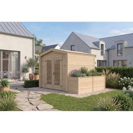 Weka Gartenhaus &raquo;Killarney&laquo; Doppelt&uuml;r mit Lamellen, inkl. Hochbeet Massivholz ohne Fu&szlig;boden, ohne Dacheindeckung