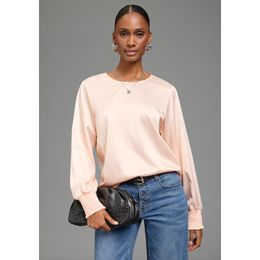 Laura Scott Damen Schlupfbluse Festliche Satin-Bluse, Elastikb&uuml;ndchen am &Auml;rmel, gl&auml;nzender Stoff 36