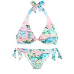 Beachtime By Lascana Damen Beachtime by Lascana B&uuml;gel-Bikini mit platziertem, sommerlichen Design 42, Cup E
