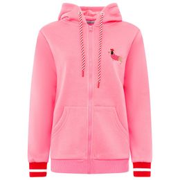 Zwillingsherz Damen Sweatjacke &raquo;"Tr&egrave;s Bien"&laquo; Mini Me, s&uuml;&szlig;es Dackelmotiv, gestreifte &Auml;rmelb&uuml;ndchen, Kapuze, Zipper M