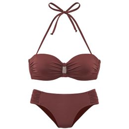 Lascana Damen Lascana B&uuml;gel-Bandeau-Bikini mit elegantem Perlen-Accessoire braun 36, Cup D