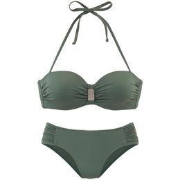 Lascana Damen Lascana B&uuml;gel-Bandeau-Bikini mit elegantem Perlen-Accessoire gr&uuml;n 38, Cup D