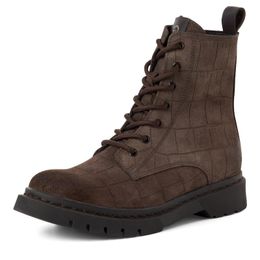 Tamaris Damen Schn&uuml;rboots Schn&uuml;rstiefelette, Chunky Boots mit logobedruckter Anziehlasche braun 41
