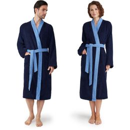 M&ouml;ve Unisex-Bademantel &raquo;Superwuschel Kimono mit Blende&laquo; 1 Stk. ideal f&uuml;r Sauna & Spa, Hotelbademantel blau Walkfrottier S L: 115cm