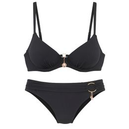 Lascana Damen Lascana B&uuml;gel-Bikini mit wattierten Cups und 3 exklusiven Charms-Anh&auml;ngern schwarz 38, Cup D