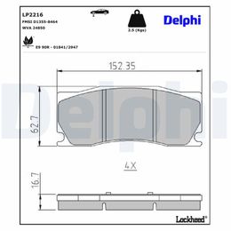 DELPHI Bremsbelagsatz, Scheibenbremse lp2216 f&uuml;r JAGUAR