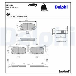 DELPHI Bremsbelagsatz, Scheibenfeststellbremse lp3194 f&uuml;r Fiat JEEP ALFA ROMEO