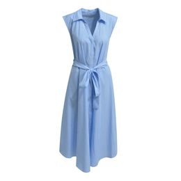 Milano Italy &Auml;rmelloses Midikleid mit Streifenmuster und Bindeg&uuml;rtel Damen Gr&ouml;&szlig;e 46 hellblau