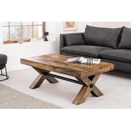 Riess Ambiente Design Couchtisch GOLIATH 110cm natur Pinie Echtholzfurnier X-Gestell schwarz Metall Riess-Ambiente Sofatisch Wohnzimmertisch rechteckig