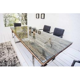 Riess Ambiente Massiver Esstisch BARRACUDA 240cm antik Teak Holz mit Stahl Kufenf&uuml;&szlig;en inkl. Glasplatte Riess-Ambiente Konferenztisch Esszimmertisch K&uuml;chentisch...