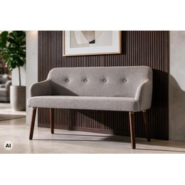 Riess Ambiente Nordische Sitzbank SCANDINAVIA MEISTERST&Uuml;CK 115cm taupe braun Massivholz mit Armlehne Riess-Ambiente Modern Skandinavisch