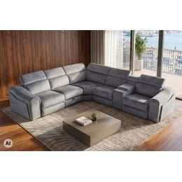 Riess Ambiente Multifunktionales Ecksofa PRIME 300cm grau Vogue Seiden Samtstoff Relaxfunktion Riess-Ambiente L-Form Wohnzimmer Industrie & Loft Modern