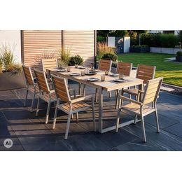 Riess Ambiente Wetterfester Gartentisch TAMPA LOUNGE 160cm greige natur Aluminium Metall Holz-Design Outdoor Riess-Ambiente 6 Personen