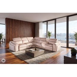 Riess Ambiente Multifunktionales Ecksofa PRIME 300cm beige Vogue Seiden Samtstoff Relaxfunktion Riess-Ambiente L-Form Wohnzimmer Industrie & Loft Modern