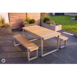 Riess Ambiente Wetterfester Gartentisch TAMPA LOUNGE 125cm greige natur Aluminium Metall Holz-Design Outdoor Riess-Ambiente 4 Personen
