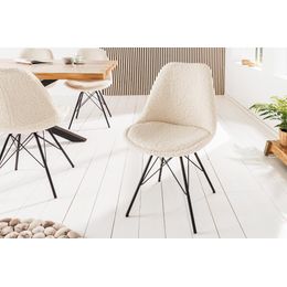 Riess Ambiente Design Stuhl SCANDINAVIA MEISTERST&Uuml;CK creme Boucl&eacute; schwarze Metallbeine Riess-Ambiente Esszimmerstuhl K&uuml;chenstuhl Modern Skandinavisch