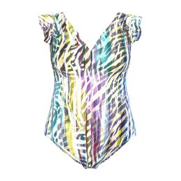 Ulla Popken Badeanzug Damen Gr&ouml;&szlig;e 4XL gelb / gr&uuml;n / lila / schwarz