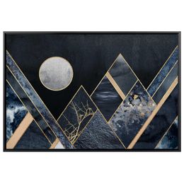 Leinwandbild Goldener Mond abstrakte schwarze Berge