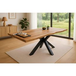 SAM&reg; SAM Esstisch, Natur, Schwarz, Metall, Echtholz,Akazie, Quadratisch,Rechteckig, Sternfu&szlig;, 120x77x80 cm, Esszimmer, Tische, Esstische