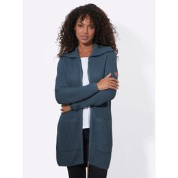 WITT Damen Longstrickjacke mit Umlegekragen, rauchblau, Gr&ouml;&szlig;e 40