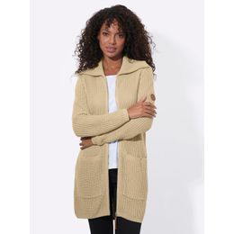 WITT Damen Longstrickjacke mit Umlegekragen, sand, Gr&ouml;&szlig;e 36