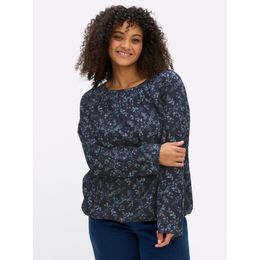 sheego Gro&szlig;e Gr&ouml;&szlig;en Tunika mit Blumenprint und Gummizugsaum, tiefblau-eisblau-bedruckt, Gr&ouml;&szlig;e 50 - Damen
