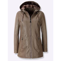 WITT Damen Lederjacke mit abnehmbarer Kapuze, taupe, Gr&ouml;&szlig;e 48