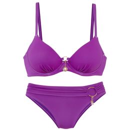 Lascana Damen B&uuml;gel-Bikini, lila, Gr. 38, unifarben, Recycling-Polyamid, Bikini-Sets, mit wattierten Cups und 3 exklusiven Charms-Anh&auml;ngern