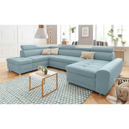 Sit & More Wohnlandschaft SIT & MORE, B:337cm H:92cm T:95cm, blau, Struktur (100% Polyester);Flachgewebe (100% Polyester);Luxus-Microfaser (100% Polyester),
