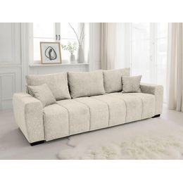 Schlafsofa Home Affaire, B:239cm, beige, 100% Polyester, Jugendzimmer, Sofas, "Bello, B: 239 cm, Liegefl. 142x194 cm", Schlaffunktion, Bettkasten & 2