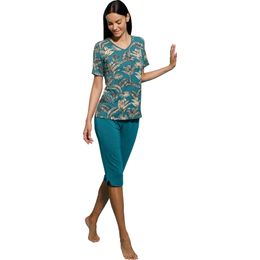 w&auml;schepur Damen Capri-Anzug aquapetrol-champagner-bedruckt Gr&ouml;&szlig;e 36/38