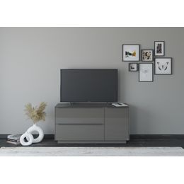Lowboard, B:137cm H:71cm T:42cm, grau, SET ONE BY Musterring, Glas, Holzwerkstoff, Wohnzimmer, Sideboards, "Reno", Mit Sockel in diversen Farben, 71